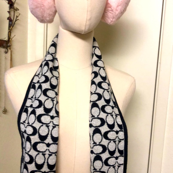 Coach | Accessories | Coach Silver And Black Thin Wool Scarf | Poshmark